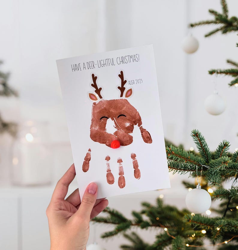 Reindeer Handprint Christmas Card - Personalized Gift for Teacher ...