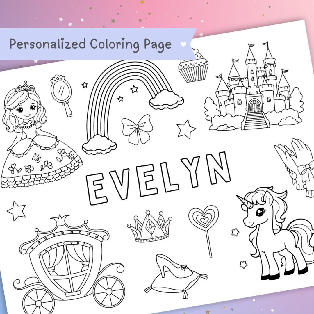 Personalized Princess Coloring Page: Custom Name Activity (digital ...