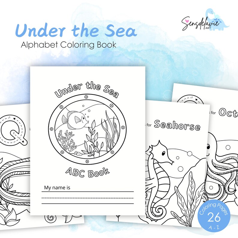 Sea Themed ABC Printable Coloring Book for Kids Ocean Alphabet Art for ...