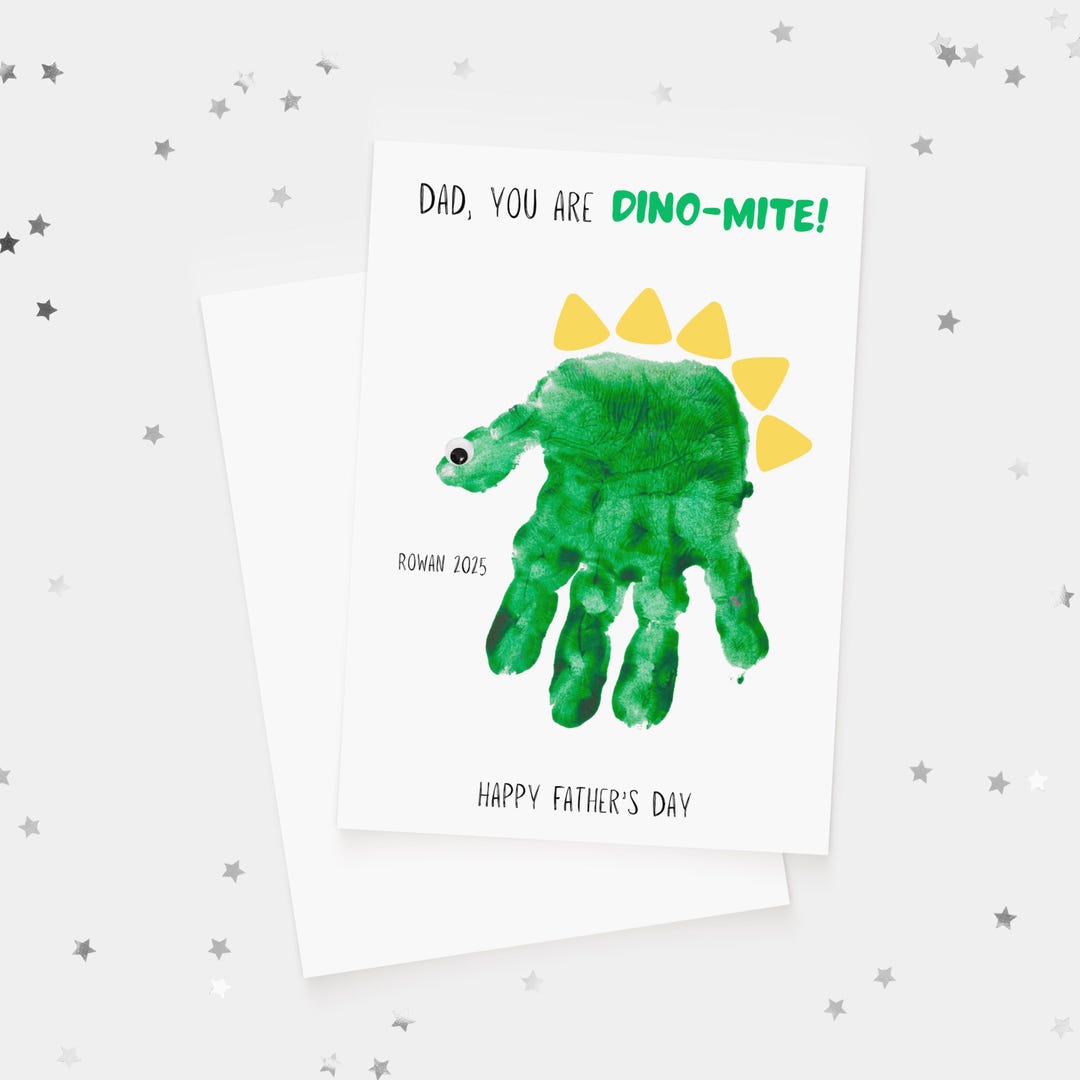 Dinosaur Father's Day Handprint Card Kit, Baby Handprint Card for Daddy ...