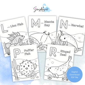 Sea Themed ABC Printable Coloring Book for Kids Ocean Alphabet Art for ...