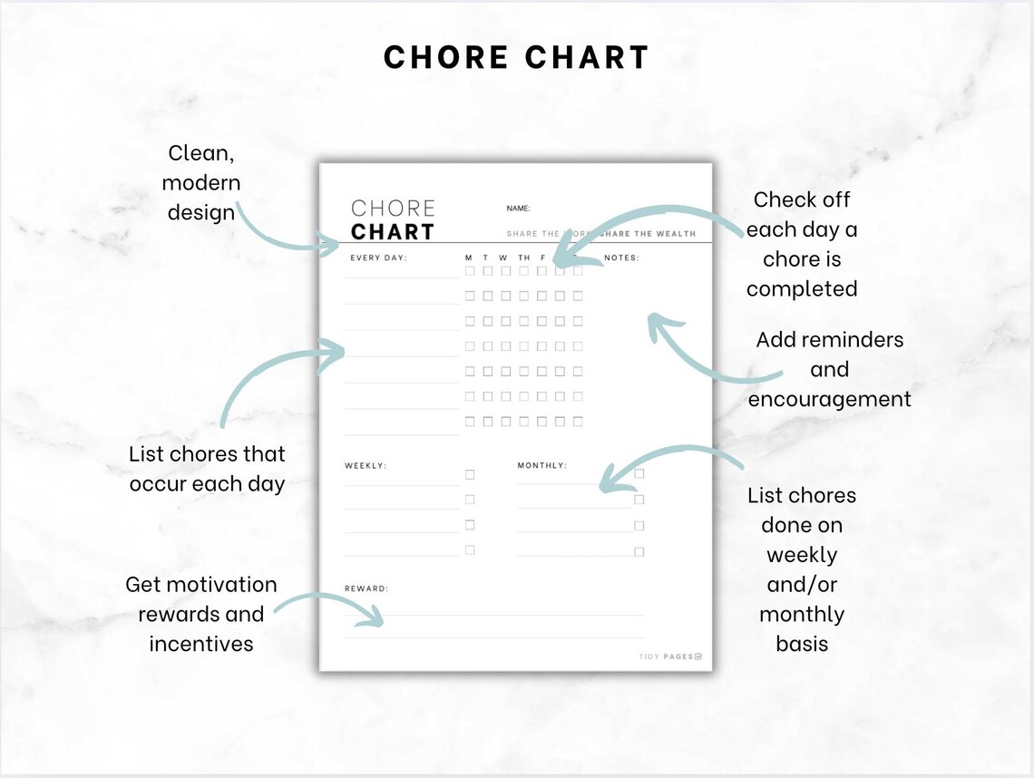 Chore Chart Printable | Daily, Weekly & Monthly Task Tracker ...