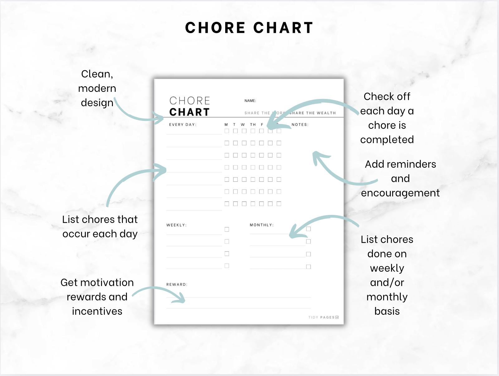 Chore Chart Printable | Daily, Weekly & Monthly Task Tracker ...