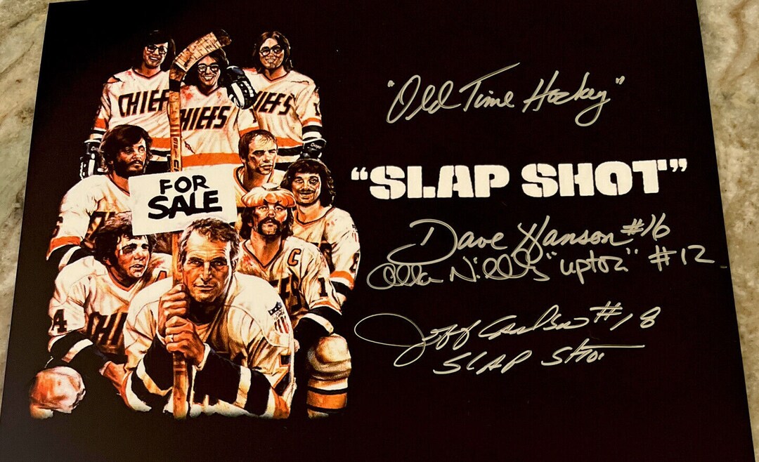 Paul Newman & the Hanson Brothers Slap Shot Movie Poster AUTOGRAPHED /triple Signed by Jeff ...