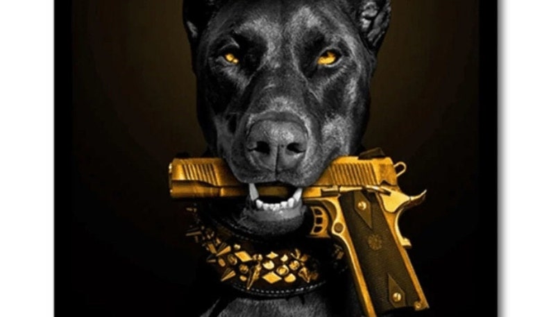 DOBERMAN With GOLD GUN Poster Photo Print, Dog Art, Dog Lovers Gift ...
