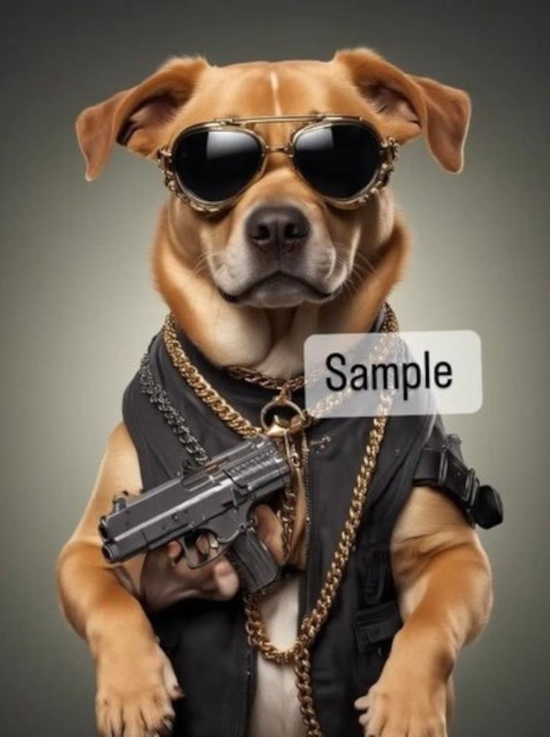 GANGSTER DOG, Funny Dog With Gun Poster Photograph Print, Humorous Dog ...