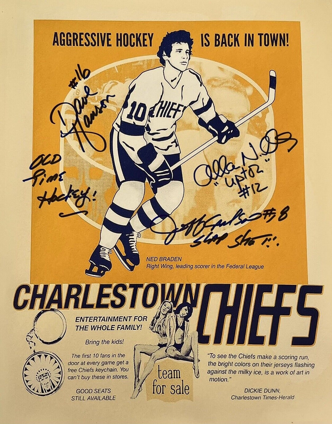 Slap Shot Movie Poster / Photo Triple-signed and Inscribed by the ...