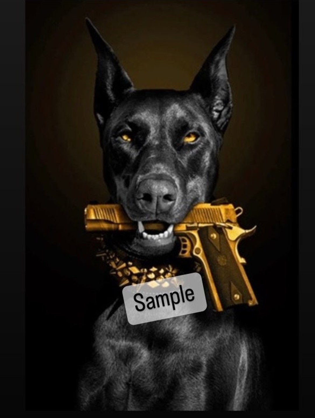 DOBERMAN With GOLD GUN Poster Photo Print, Dog Art, Dog Lovers Gift ...