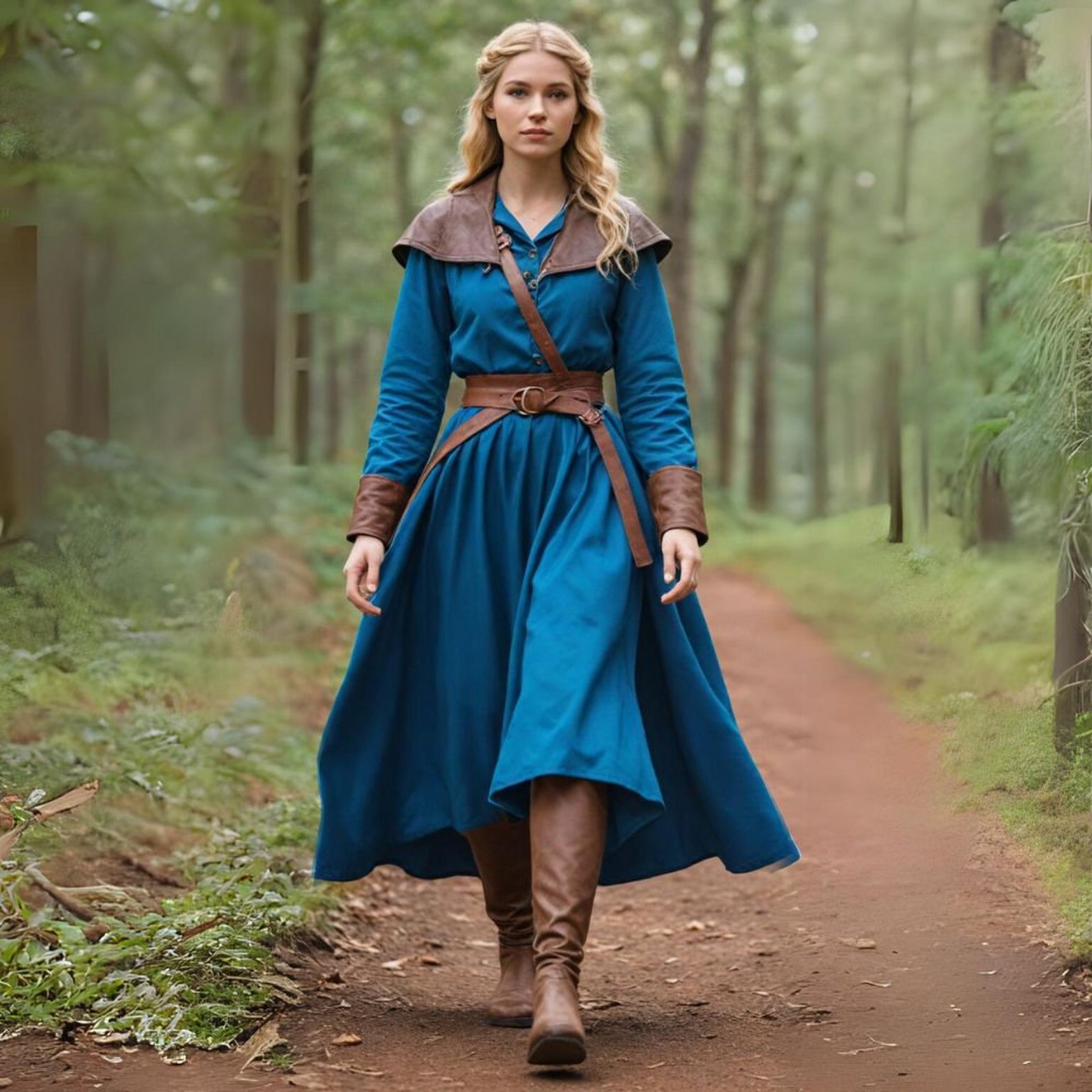 Renaissance Blue Tunic Dress Classic Forest Wanderer Dress Medieval ...