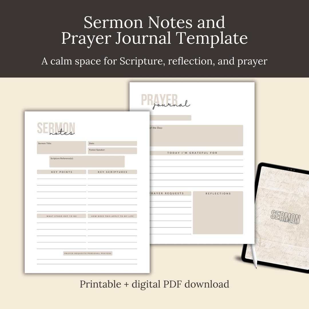 Sermon Notes & Prayer Journal Template: Christian Note-taking (PDF ...