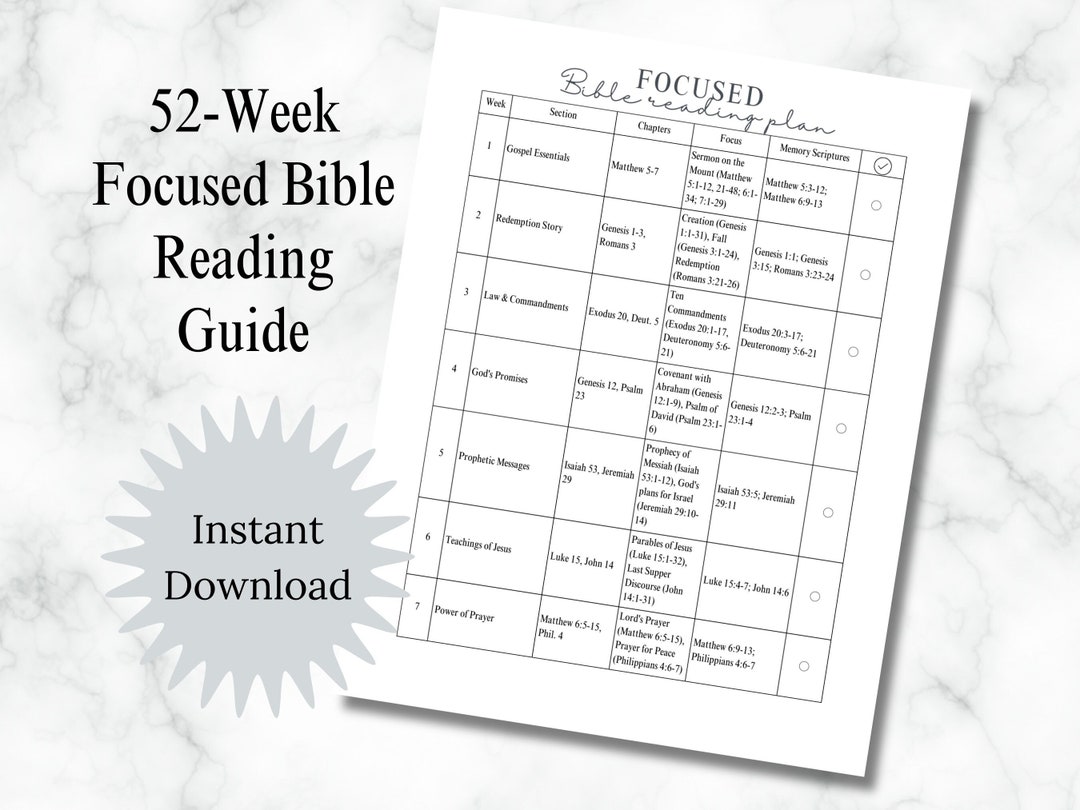 52-week Focused Bible Reading Guide | Scripture Sections and Memory ...