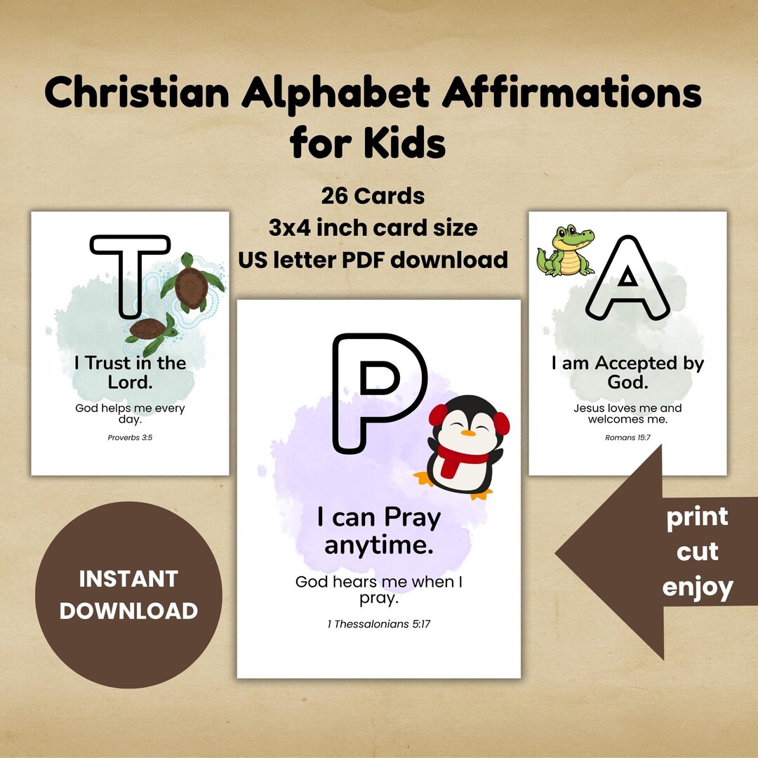Christian Alphabet Affirmation Cards for Kids | Printable Bible Verse ...