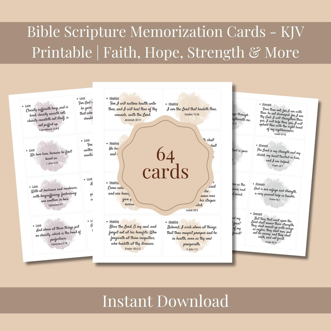 KJV Bible Scripture Memorization Cards - Digital Download - 64 Popular ...