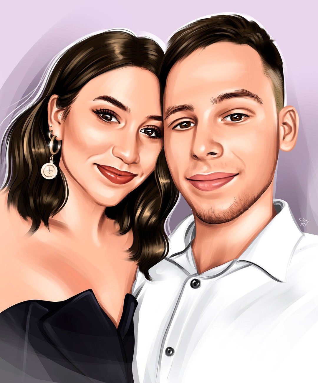 Couple Digital Portrait in Realistic Style, Illustration on Valentines ...