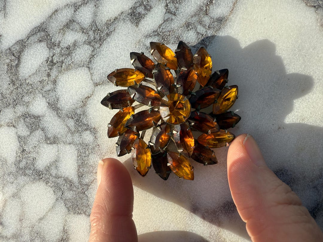 Amber and Rust Pin Midcentury Antique Rhinestone Brooch - Etsy