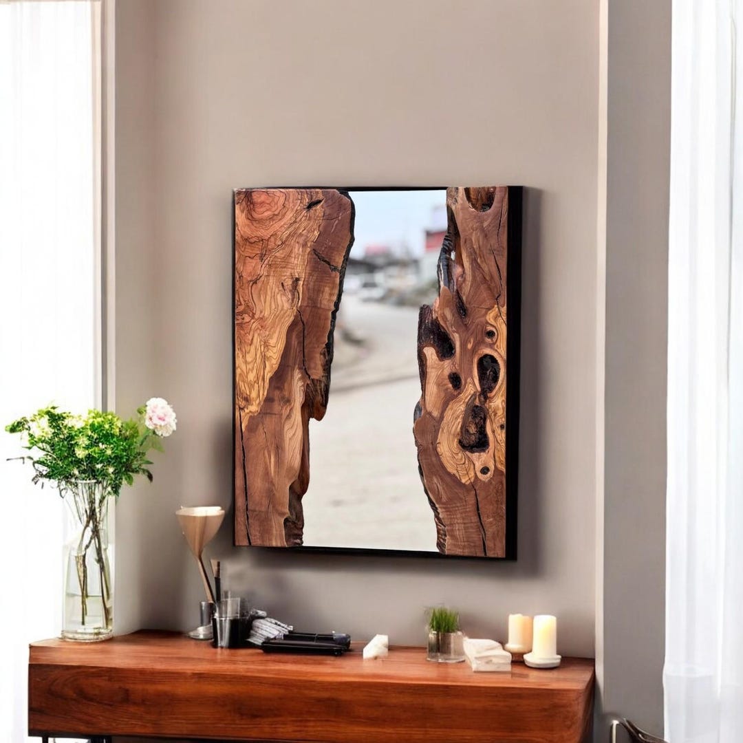 Live Edge Slab Rectangle Wall Mirror, Decorative Mirrors Made of Olive ...