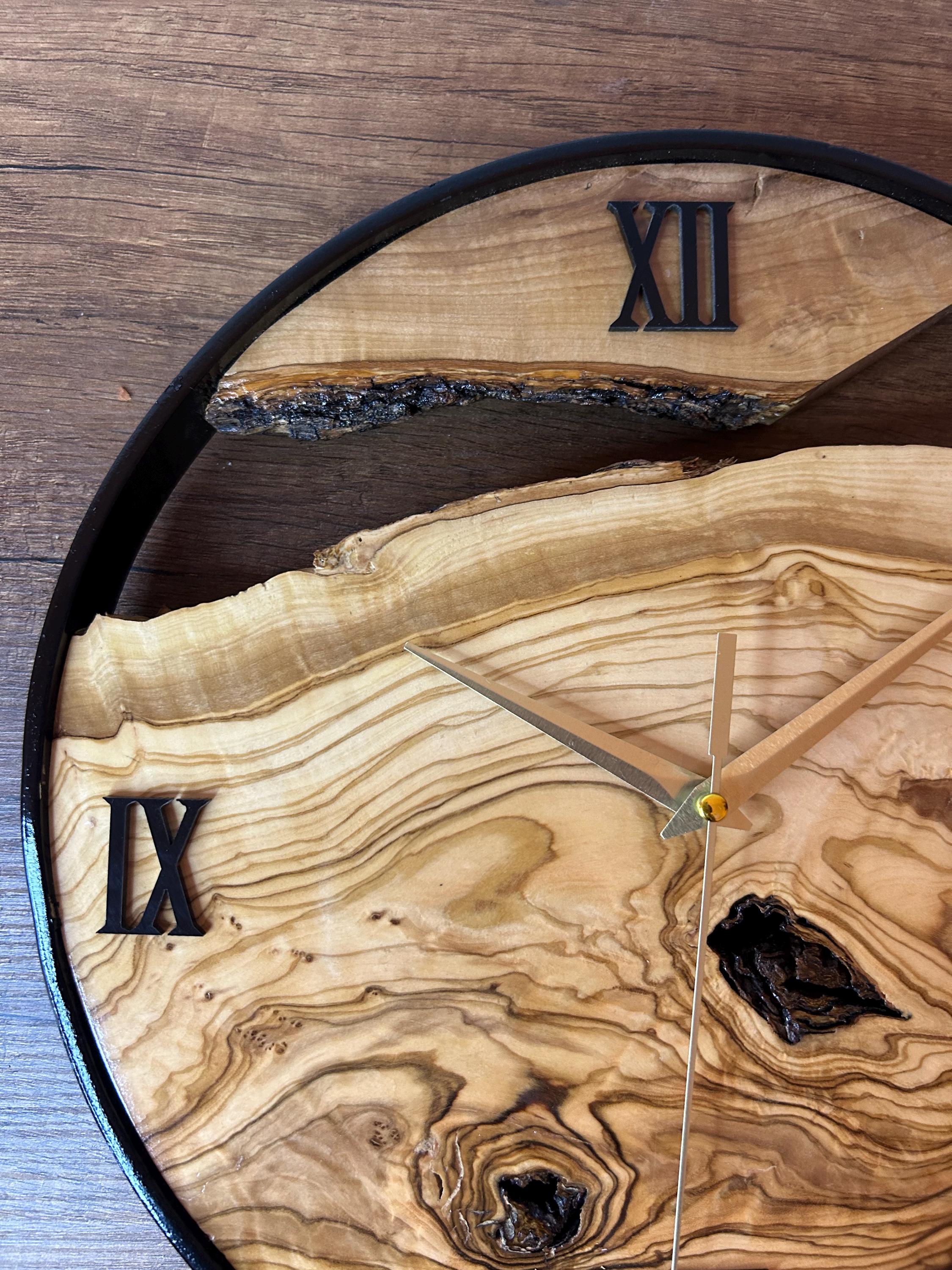 Olive Wood & Metal Handmade Wall Clock, Farmhouse Large Wall Clock ...