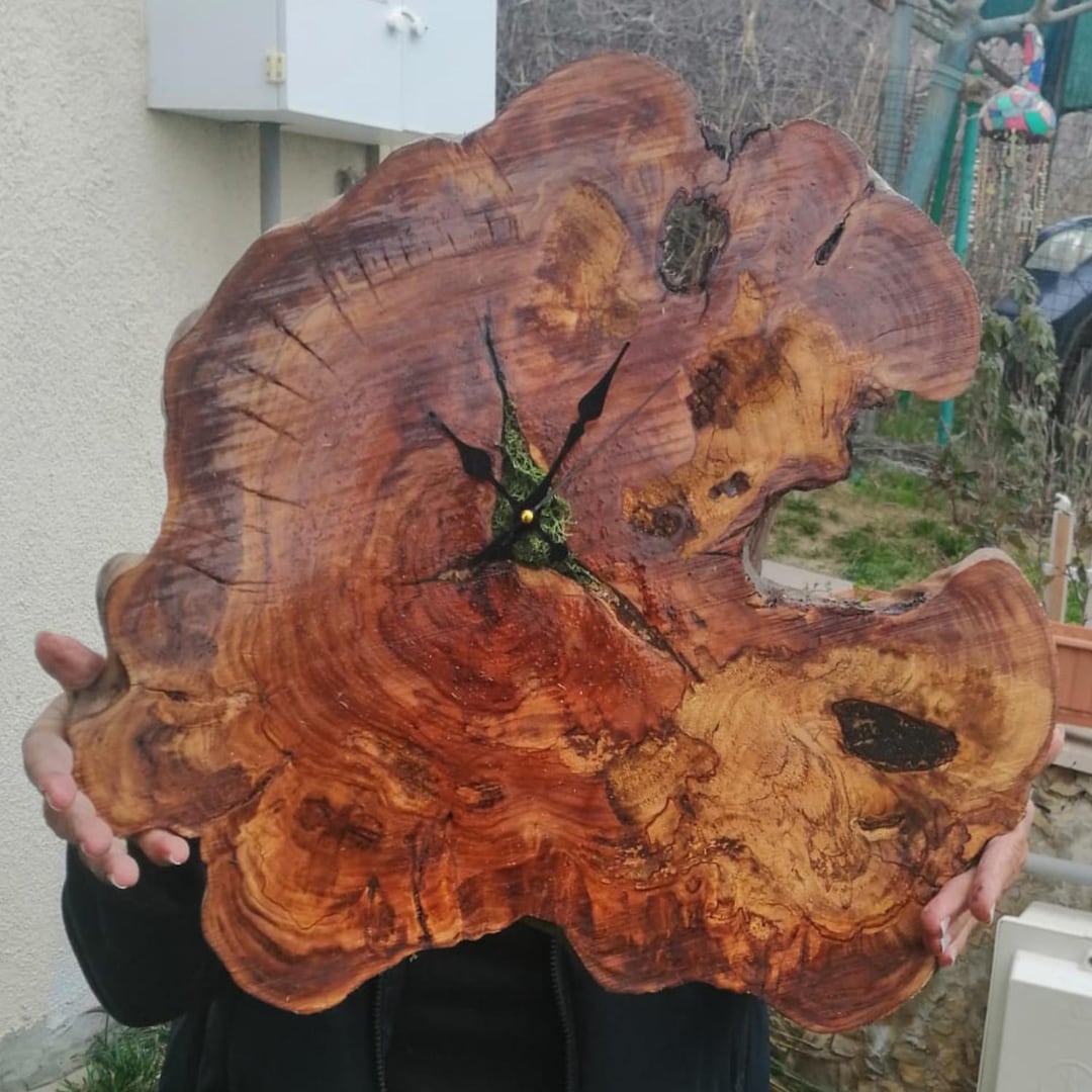 Live Edge Wood Slab Large Wall Clock, Olive Wood Live Edge Slab Wall ...
