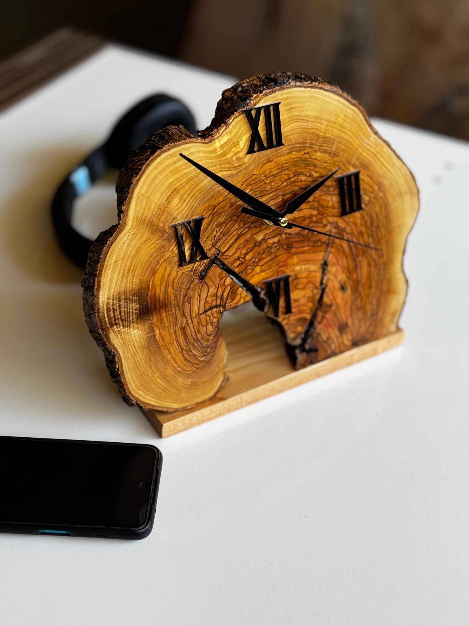 Handmade Olive Wood Desk Clock, Personalized Natural Rustic Decor for ...