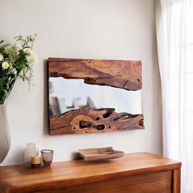 Live Edge Slab Rectangle Wall Mirror, Decorative Mirrors Made of Olive ...