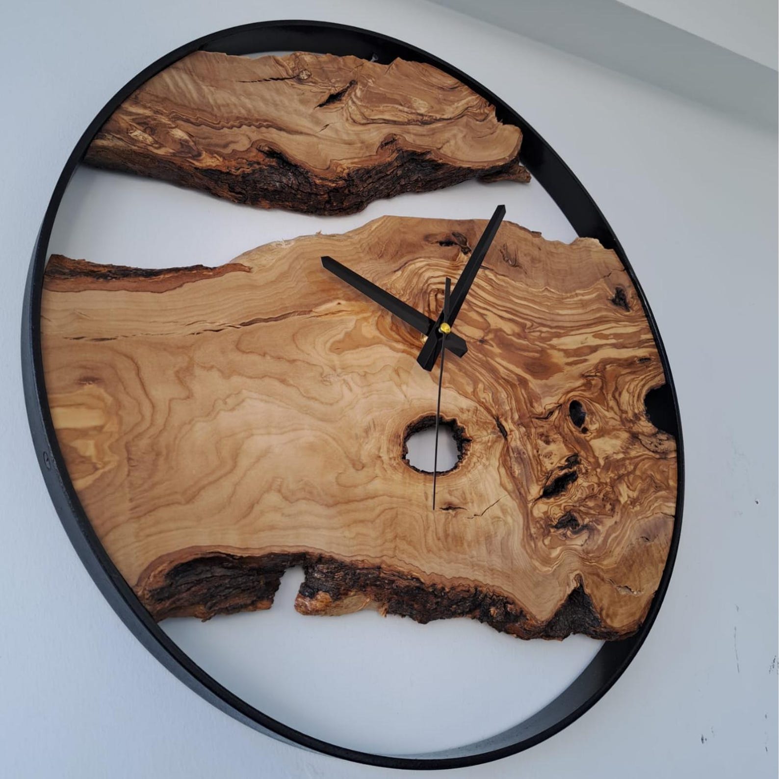 Olive Wood Oversized Wall Clock, Wood & Metal Large Wall Clock, Live ...