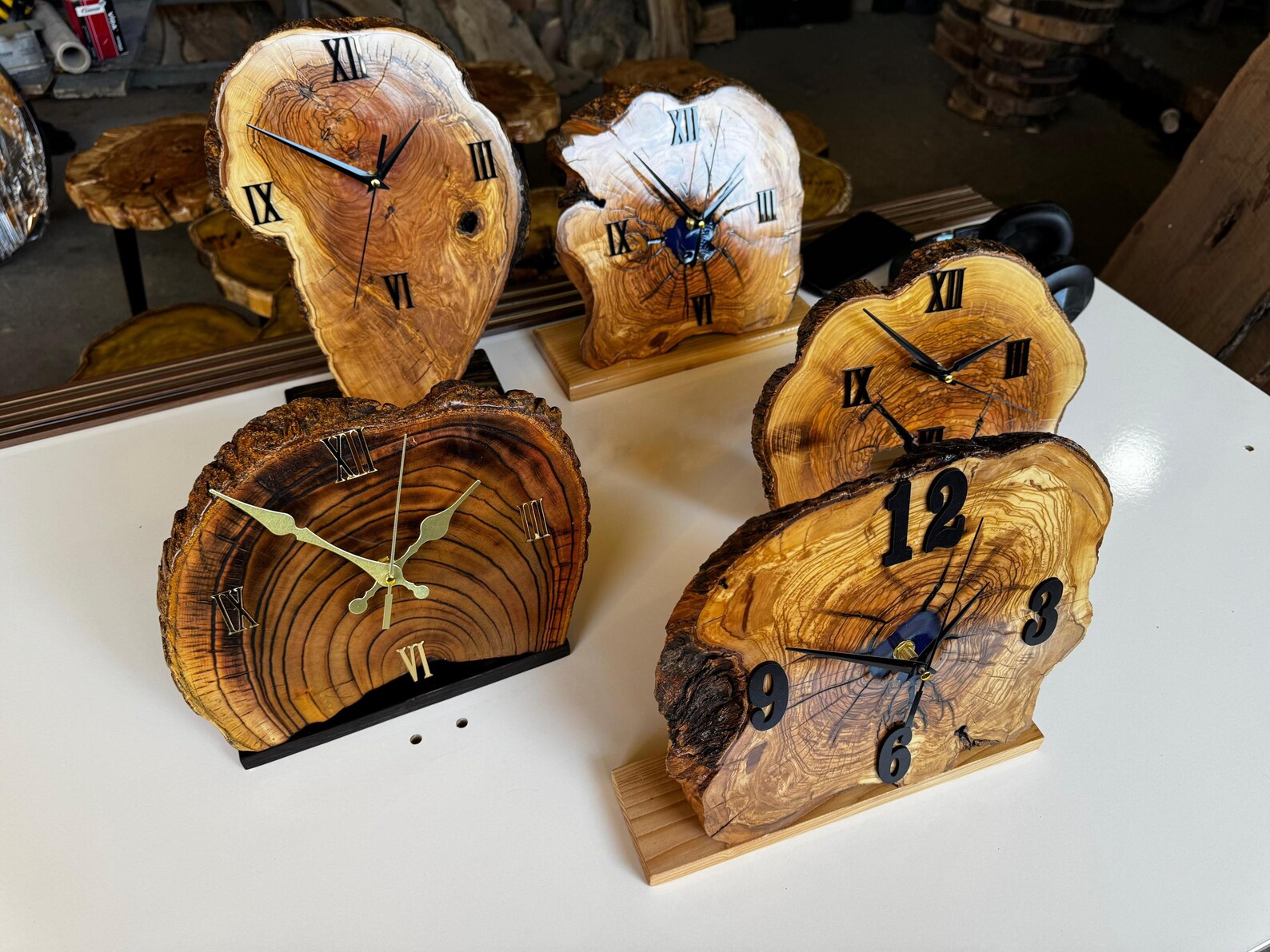 Handcrafted Olive Wood Desk Clock - Personalized Natural Rustic Decor ...