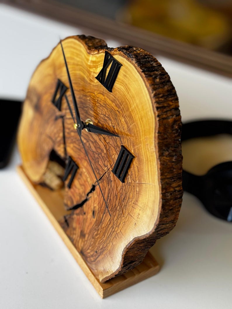 Handmade Olive Wood Desk Clock, Personalized Natural Rustic Decor for ...