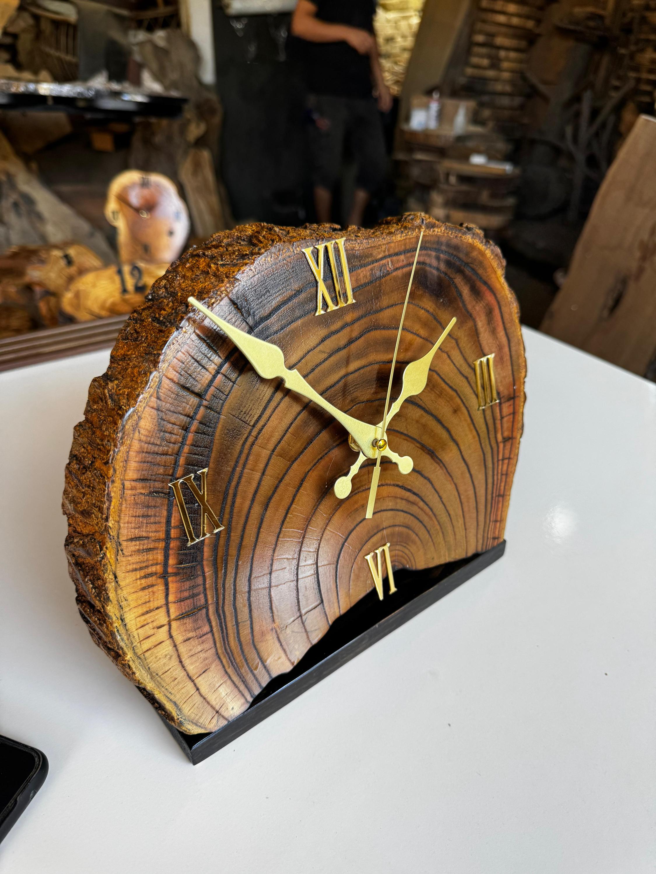 Handcrafted Olive Wood Desk Clock - Personalized Natural Rustic Decor ...
