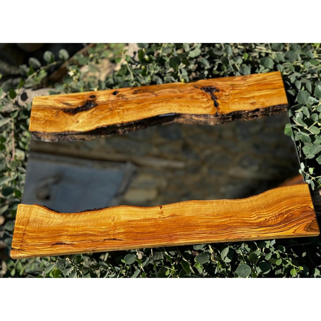 Live Edge Rectangular Olive Wood Wall Mirror, Wooden Live Edge Mirror ...