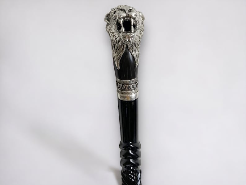 Luxury Silver Lion Handle Walking Stick, Dogwood Hiking Cane, Custom ...