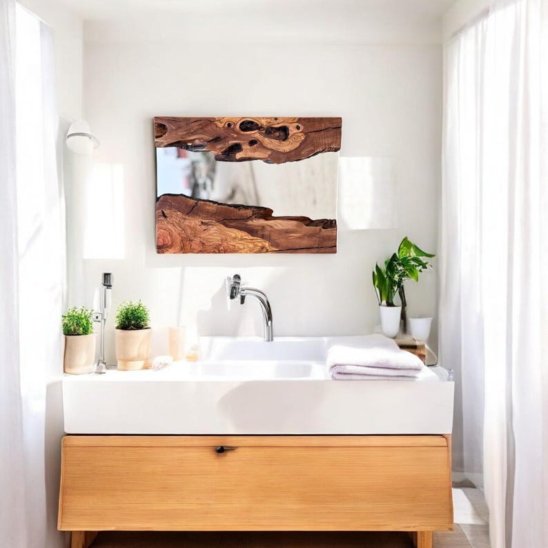 Live Edge Slab Rectangle Wall Mirror, Decorative Mirrors Made of Olive ...