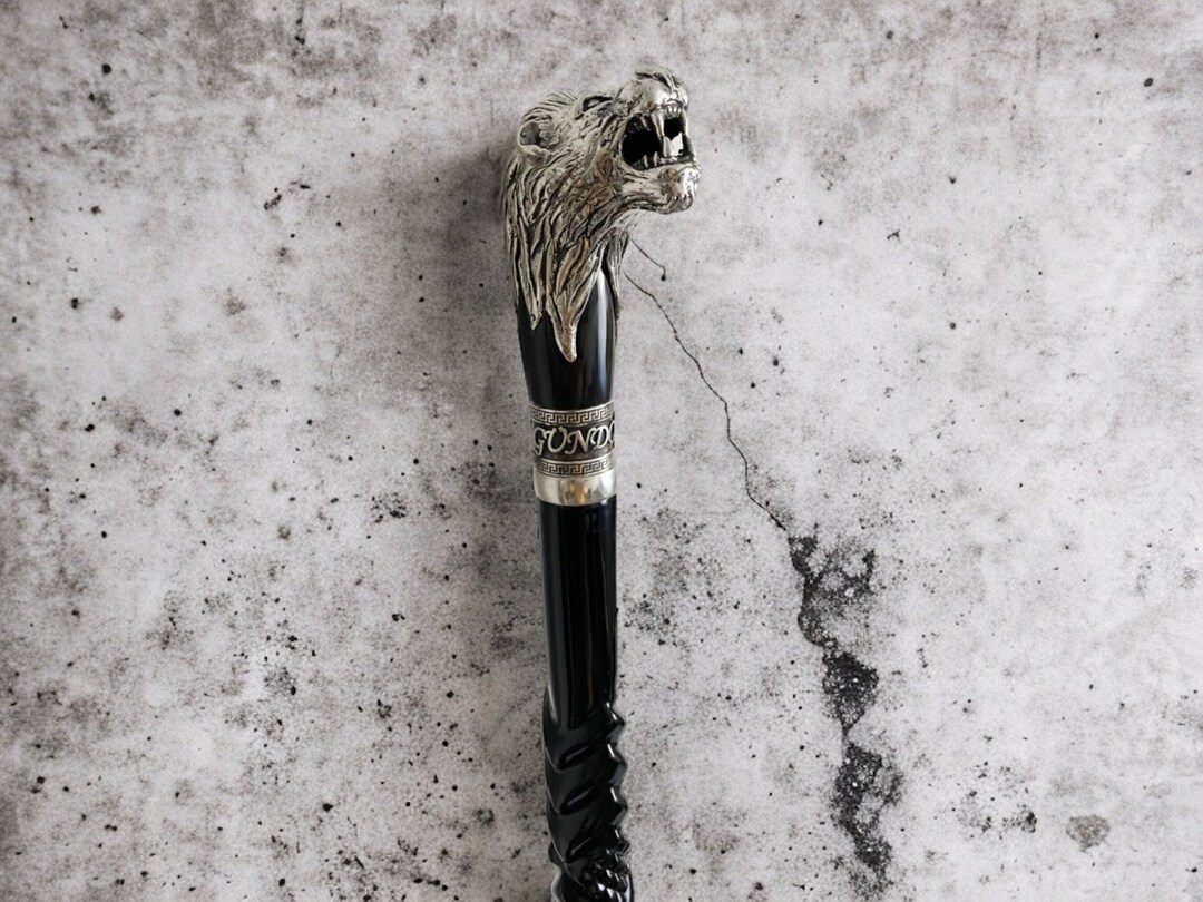 Luxury Silver Lion Handle Walking Stick, Dogwood Hiking Cane, Custom ...