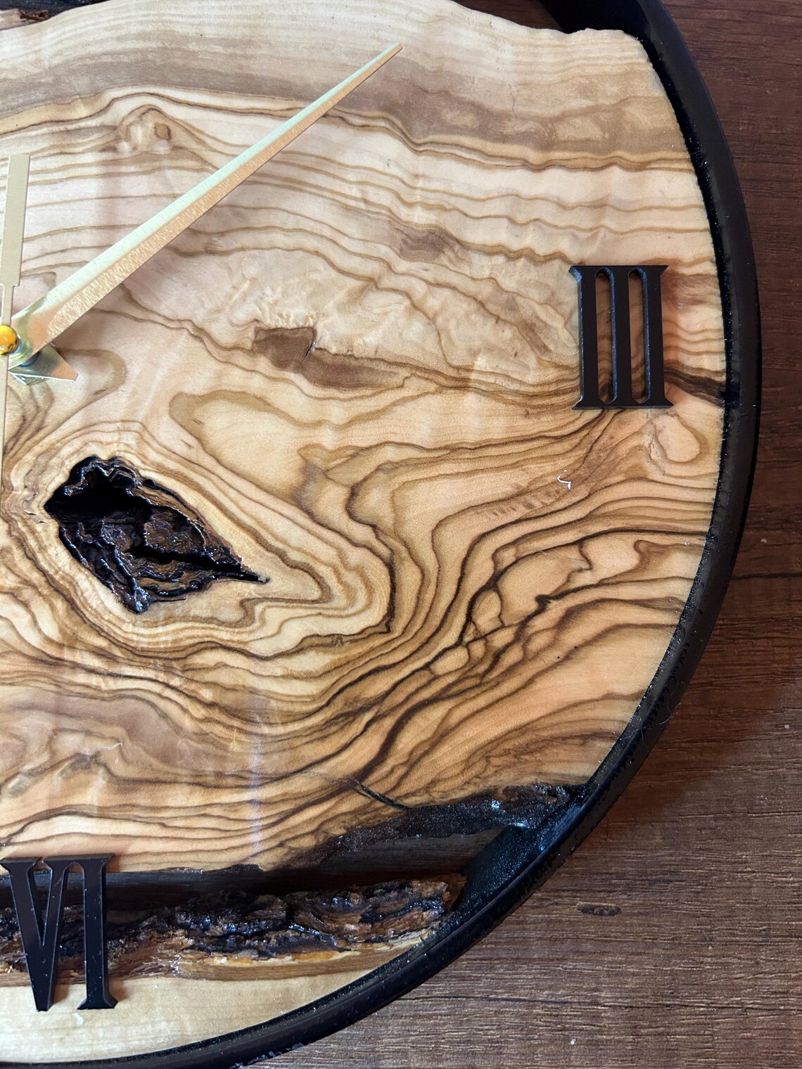 Olive Wood & Metal Handmade Wall Clock, Farmhouse Large Wall Clock ...