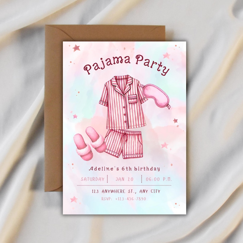 Pajama Party Invitation Template: Editable Sleepover Birthday (digital ...