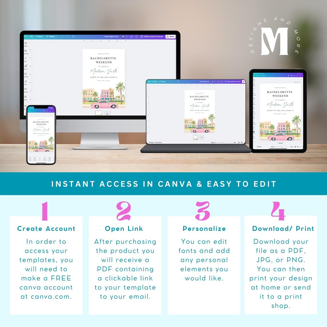 Miami Bachelorette Party Invitation & Itinerary Template (digital ...