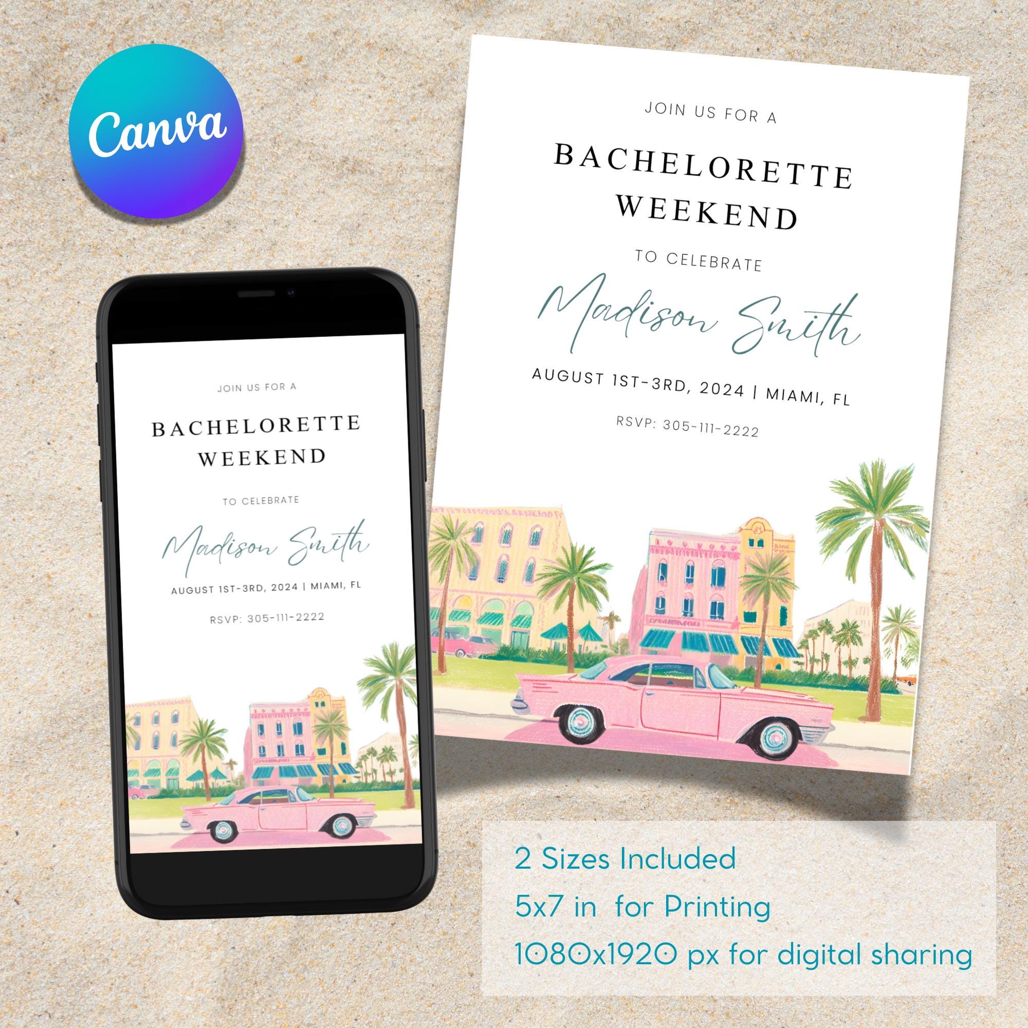 Miami Bachelorette Party Invitation & Itinerary Template (digital ...