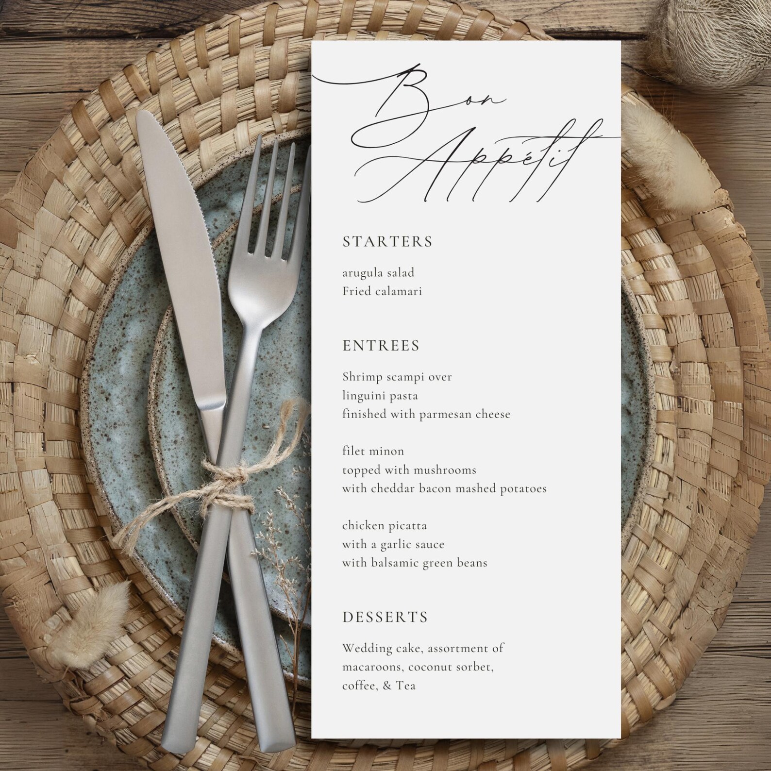 Elegant Modern Menu Template Minimalist Menu Design for Dinner Party ...