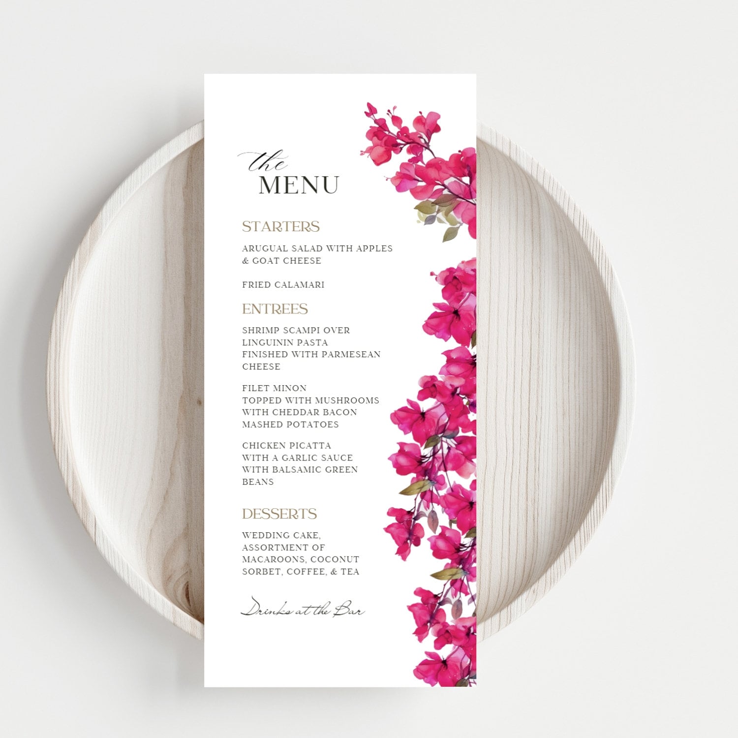 Floral Bougainvillea Menu Template, Wedding Menu, Pink Floral Menu ...