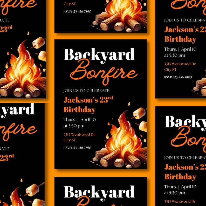 Editable Bonfire Invitation for Birthday Party | Backyard Party Digital ...