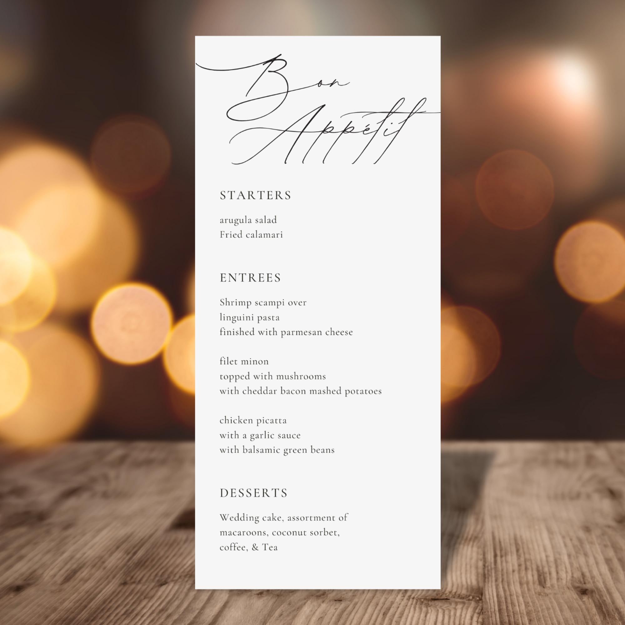 Elegant Modern Menu Template Minimalist Menu Design for Dinner Party ...