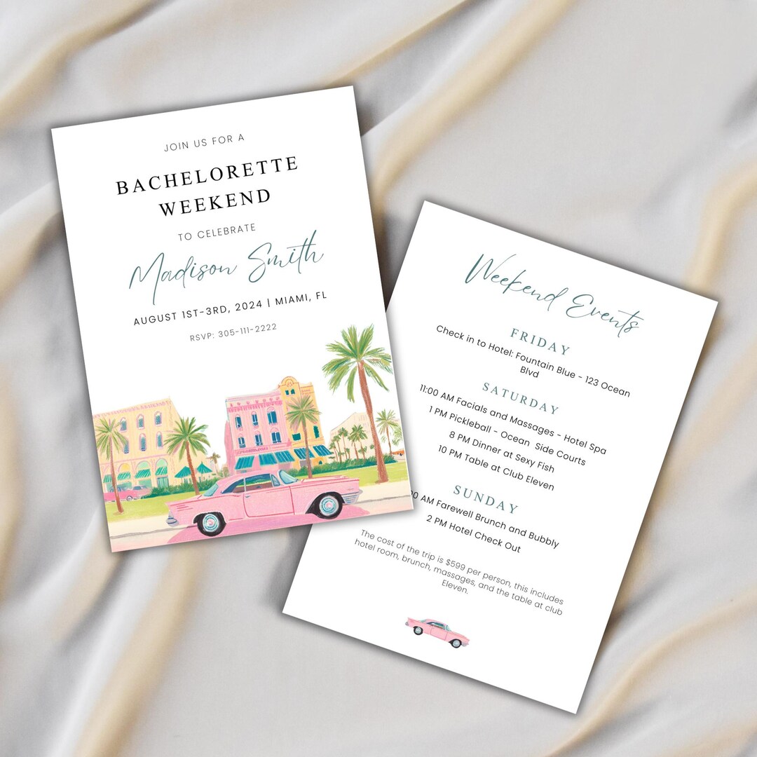 Miami Bachelorette Party Invitation & Itinerary Template (digital ...