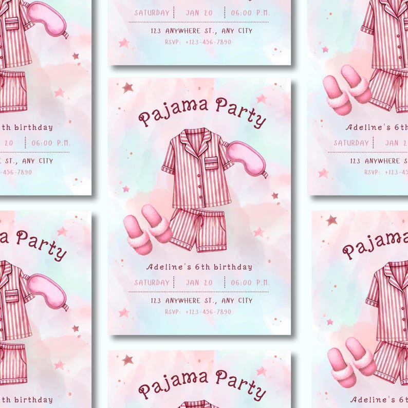 Pajama Party Birthday Invitation | Sleepover Party Invitation | Teen ...