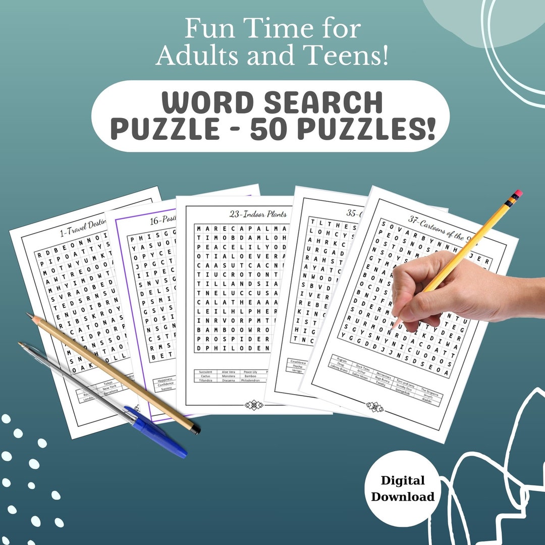 Word Search Puzzle Adult Printable Puzzle Pages Instant Download PDF ...