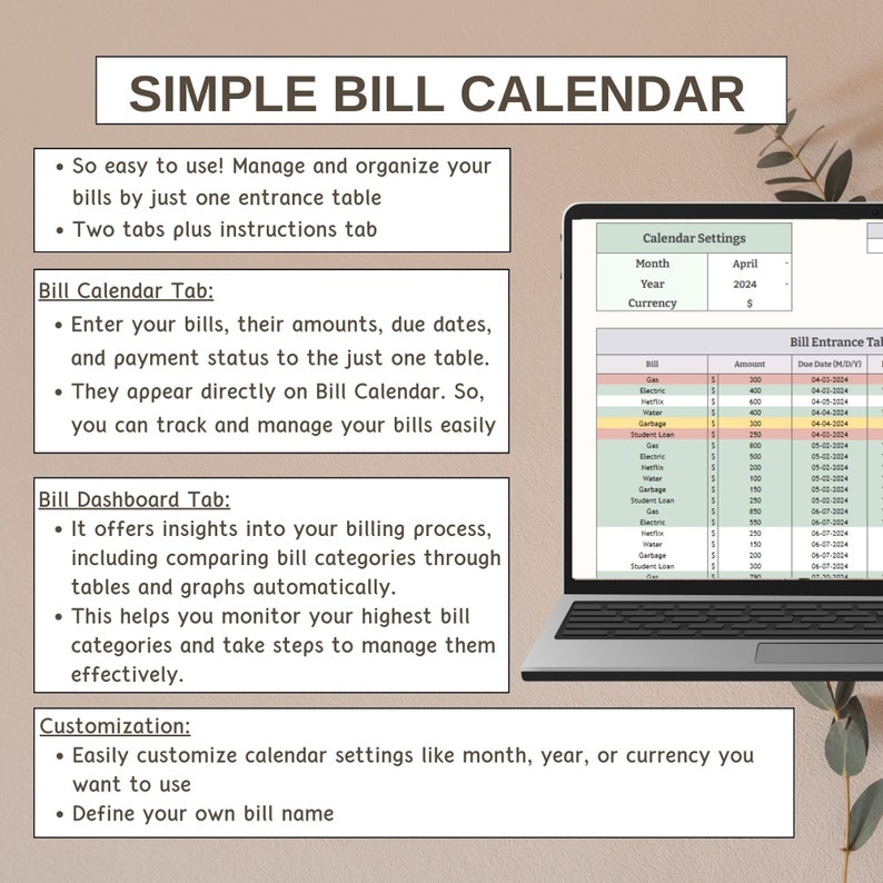 Bill Tracker Google Sheets Monthly Bill Calendar Google Sheets Bill ...