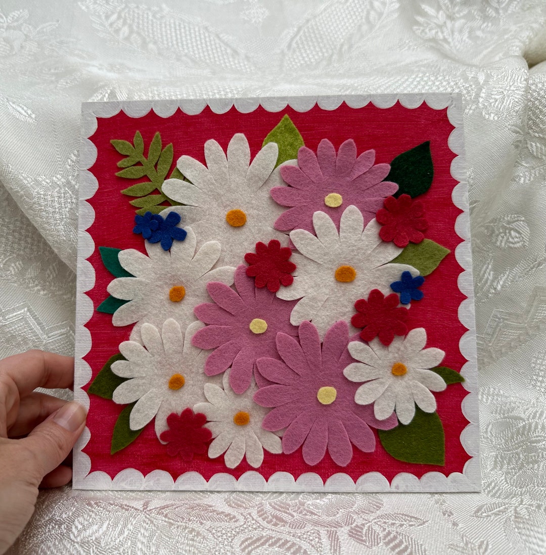 Floral Collage Art Unframed Original Flower Arrangement in Felt - Etsy
