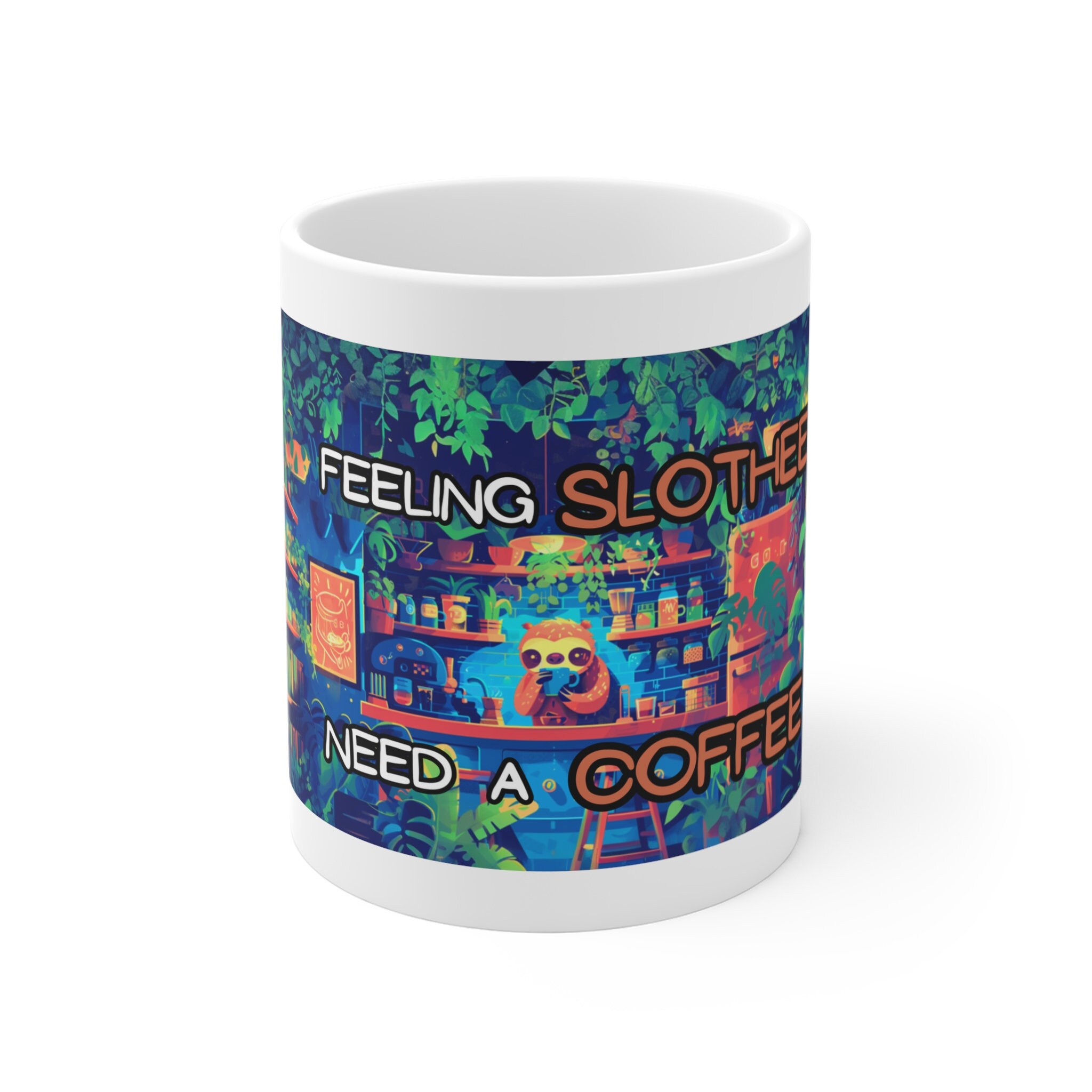 Funny, Tired Sloth Needs Cup of Coffee Mug. Colorful Pastel Colors ...