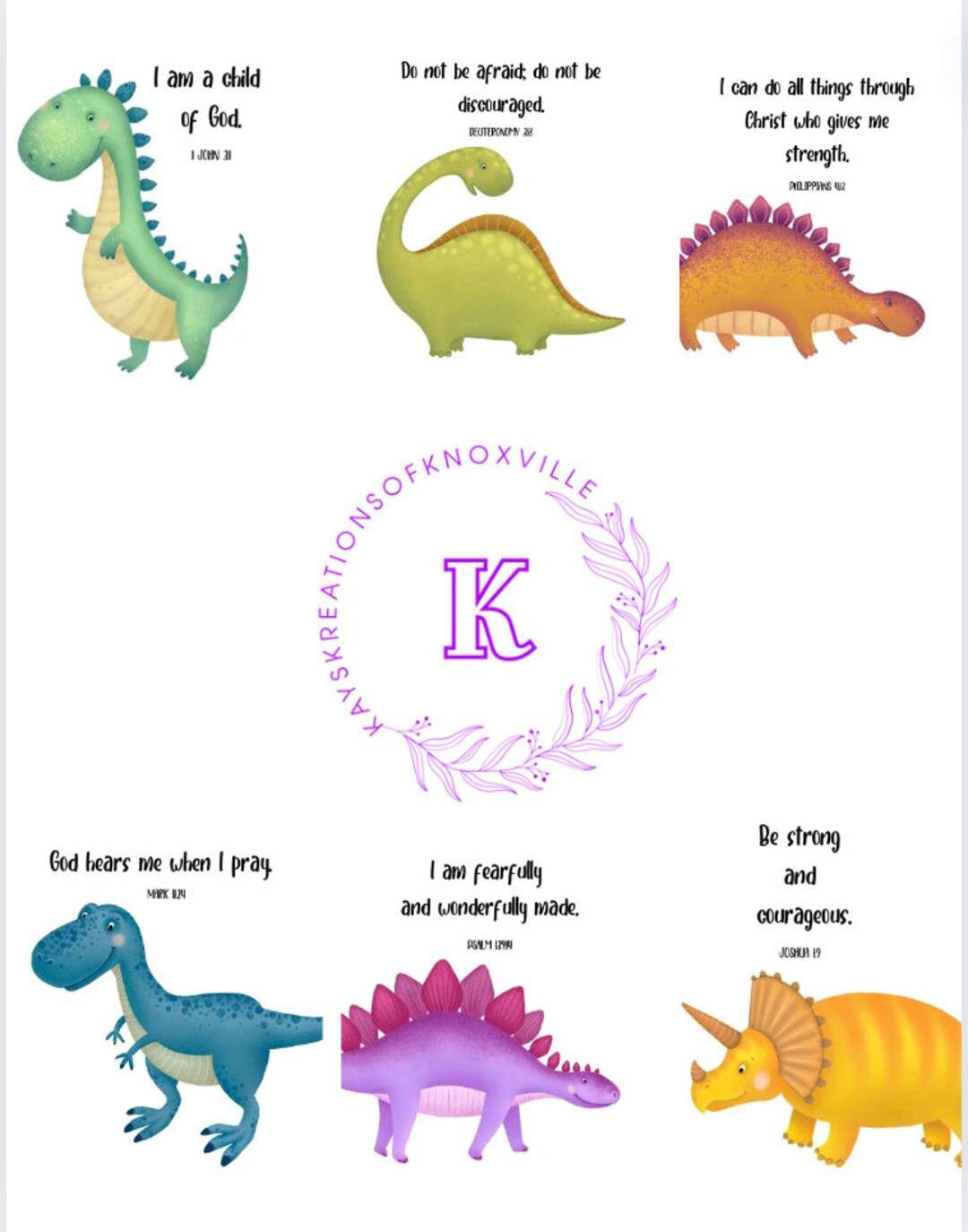 Dino Bible Kids Prints Set of 6 Childrens Dino Scripture Wall Art ...
