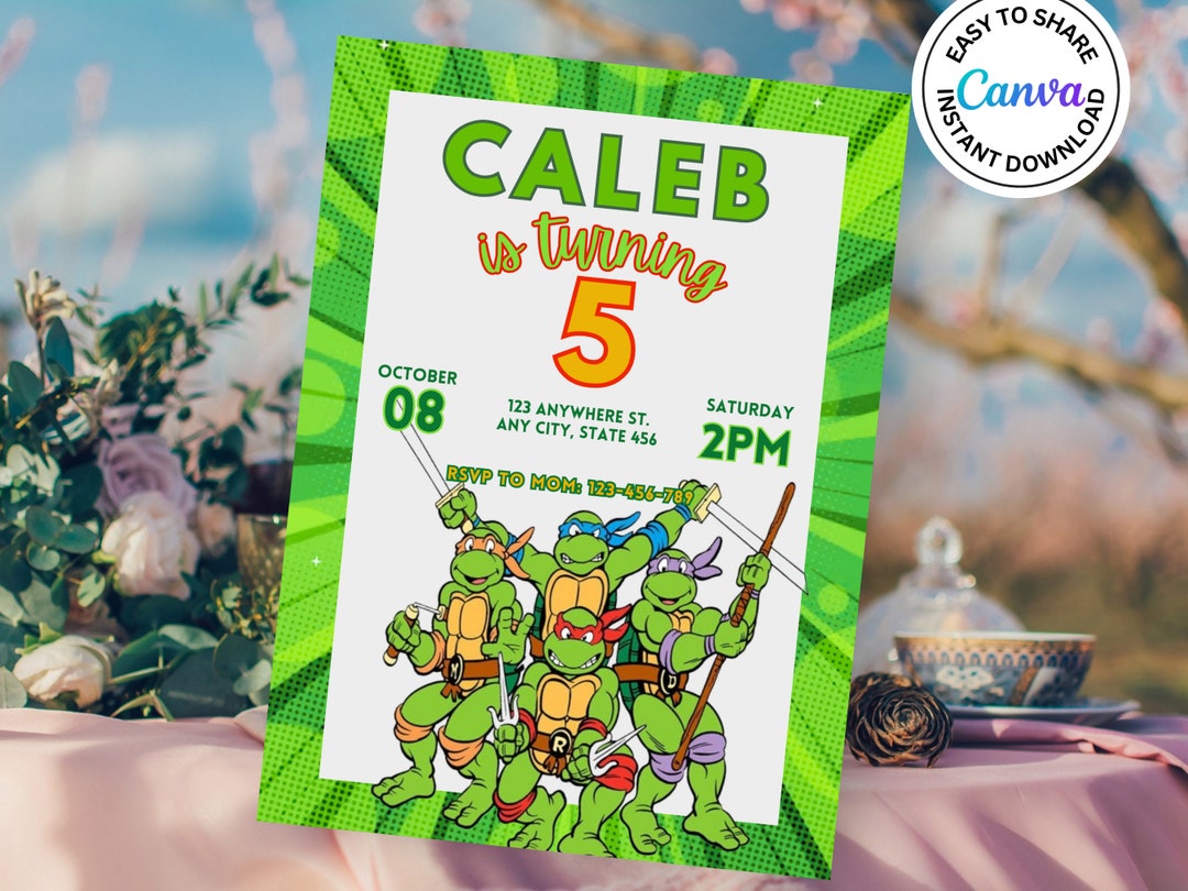 Editable Ninja Turtle Invitation Ninja Turtle Party Invite Ninja Turtle ...