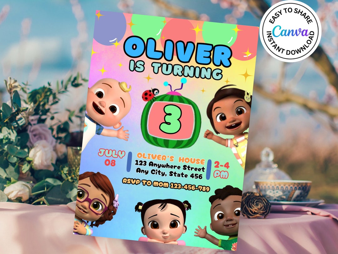 Coco Melon Birthday Invitation Template Editable Girl Boy Birthday ...