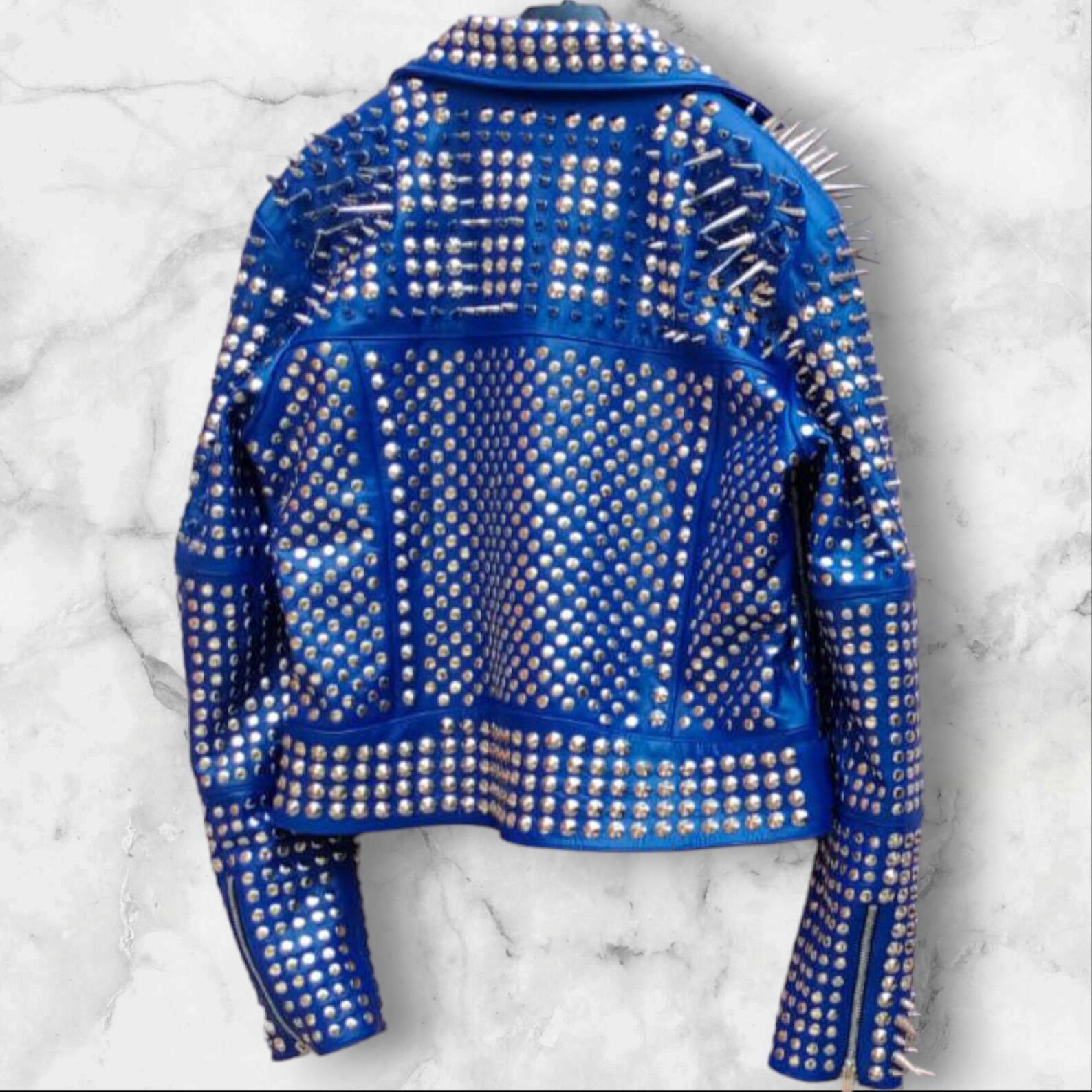 Punk Studded Jacket - New Men Punk Blue Full Long Silver Spiked Studded ...